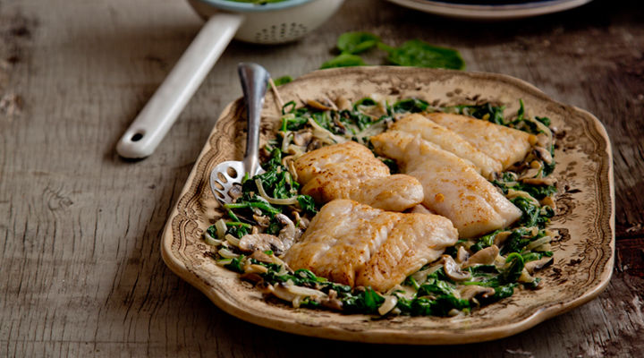 Pan-Fried Hake with Creamed Spinach, Onions and Mushrooms - SuperValu